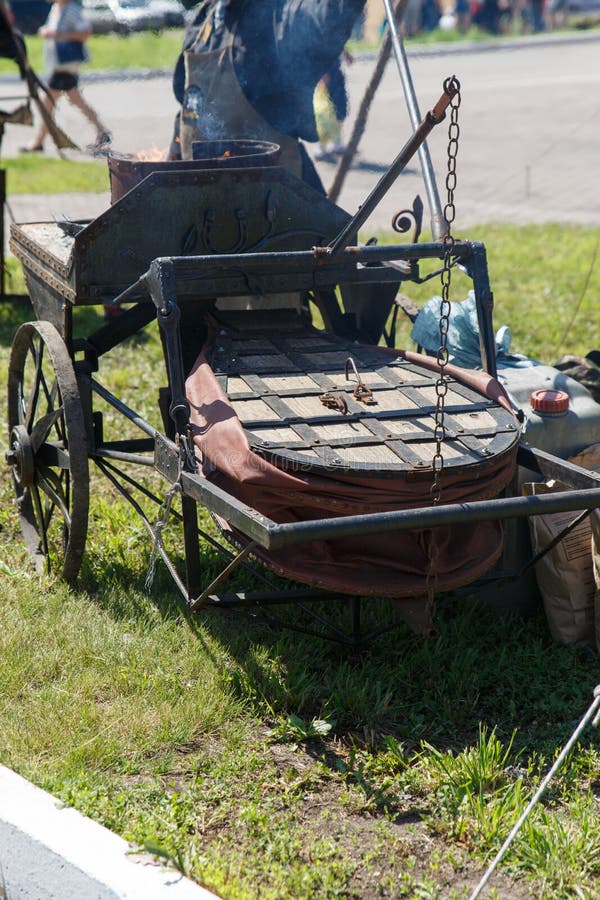Forge. Blacksmith`s Tool. Old Blacksmith`s Hand Oven. Heating of Metal ...