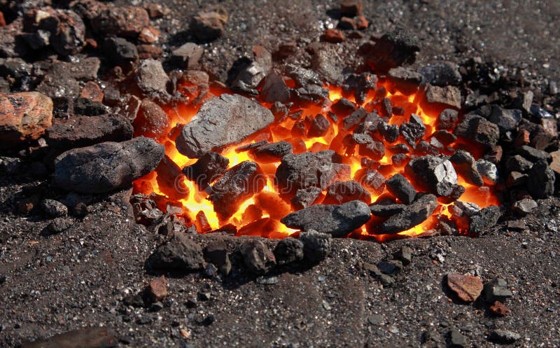 Forge, fiery coals stock image. Image of sparks, glowing - 138812991