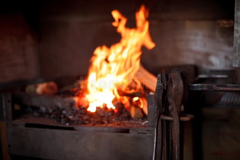Forge Fire Forge Fire Used for Creating Iron Tools. Stock Image - Image ...