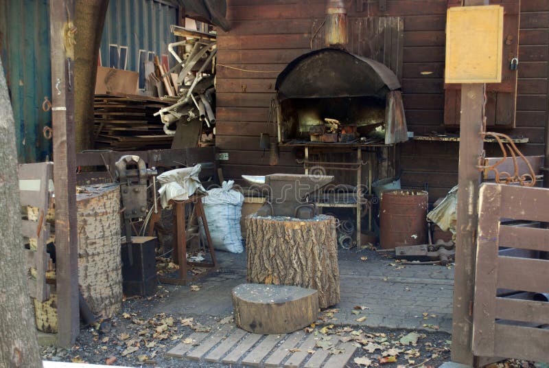 Forge with a Forge and Anvil in the Open Air. Stock Image - Image of ...