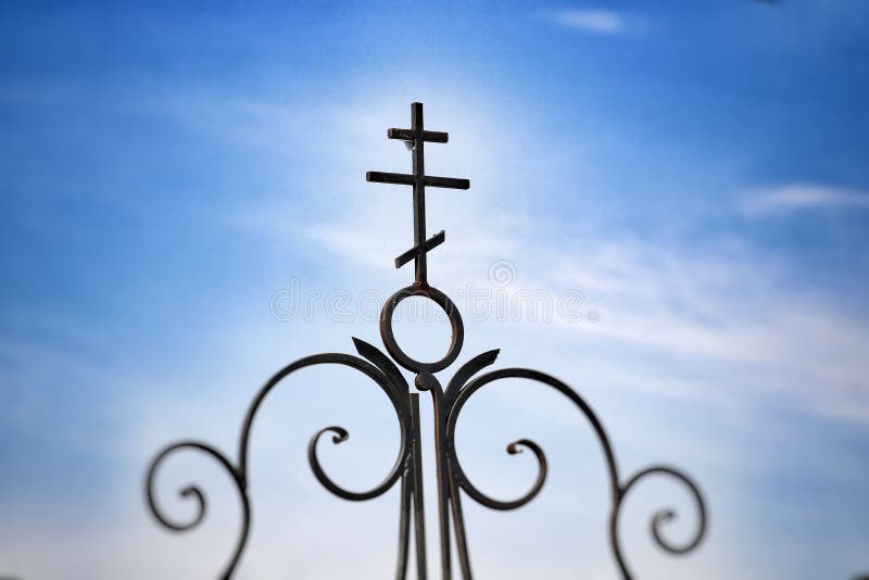 Forged Cross on the Gate, Close-up Stock Photo - Image of bluesky, iron ...
