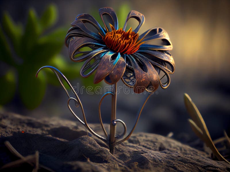 Forged Iron Flower on the Background of a Green Garden. Stock Image ...