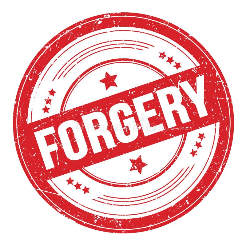 FORGERY Text on Red Round Grungy Stamp Stock Illustration ...