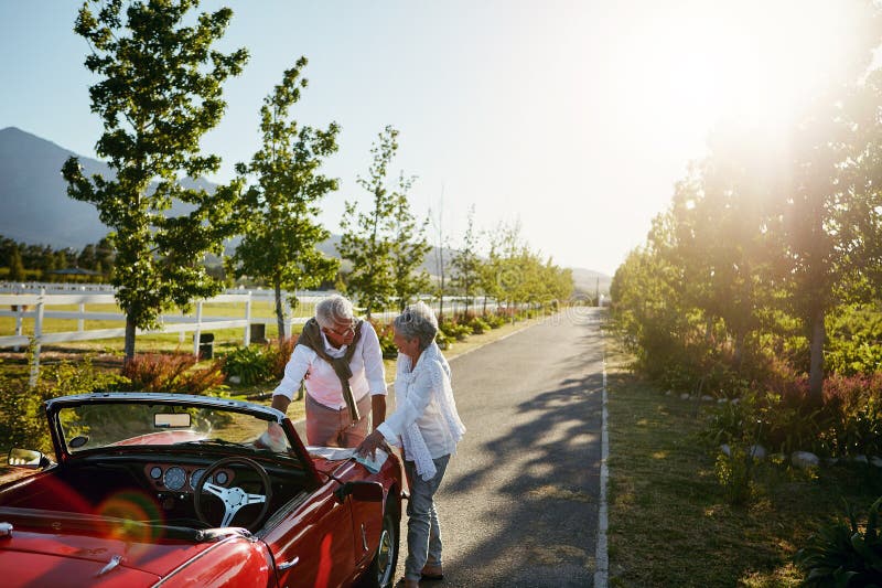 Forget the Map and Go Wherever. a Senior Couple Going on a Road Trip ...