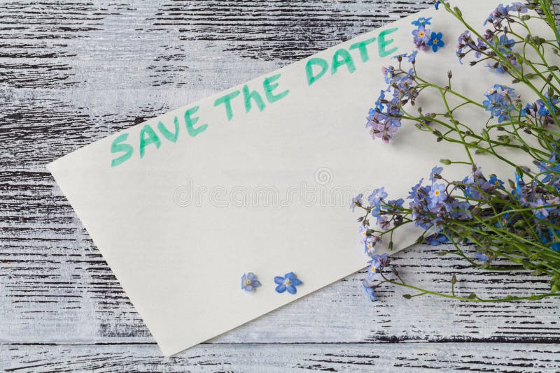 The Forget-me-not Branch on a Card with Pgrase Save the Date Stock ...