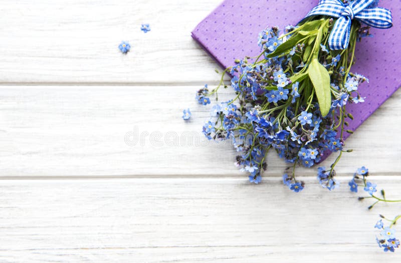 Forget-me-not Flowers and Notebook Stock Image - Image of poetry, color ...
