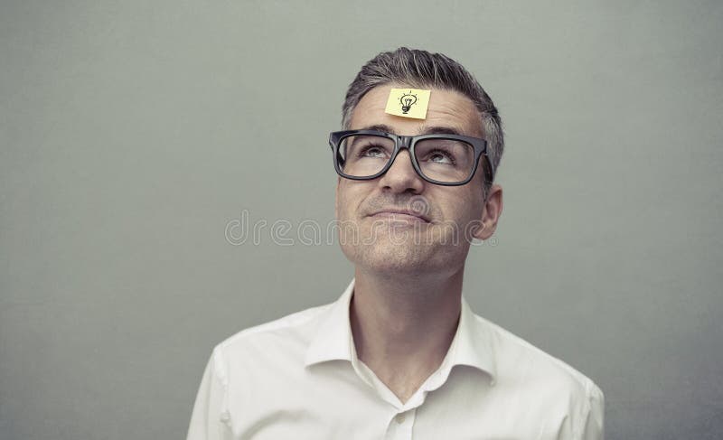 Forgetful Man with a Stick Note on His Forehead Stock Image - Image of ...