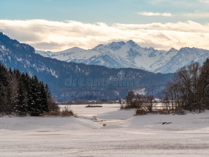 Forggensee in Winter with Mountains Stock Image - Image of beautiful ...