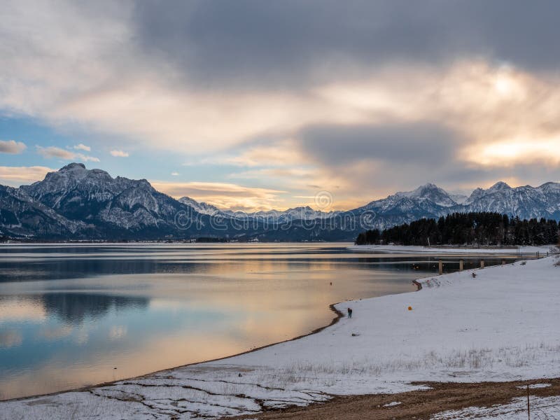Forggensee in Winter with Mountains Stock Photo - Image of cold ...