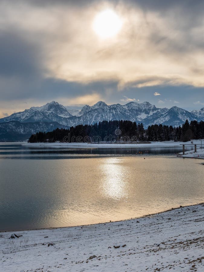 Forggensee in Winter with Mountains Stock Image - Image of panorama ...