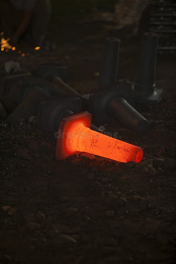 Drop Forged Hammer in Forging Process Stock Image - Image of glow ...