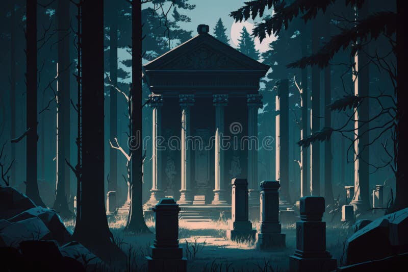 Forgotten Cemetery Filled with Ancient Tombs, Surrounded by a Dark ...