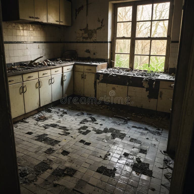 Forgotten Charm Vintage Tile Kitchen in Shades of Blue and Green Stock ...