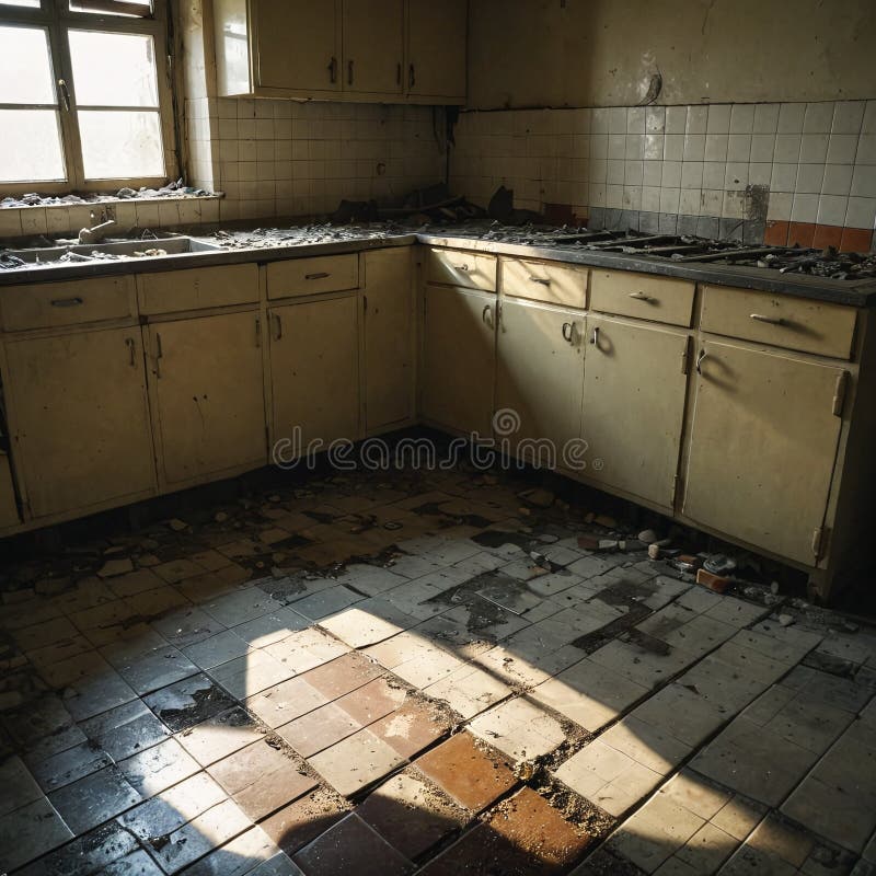 Forgotten Charm Vintage Tile Kitchen in Shades of Blue and Green Stock ...