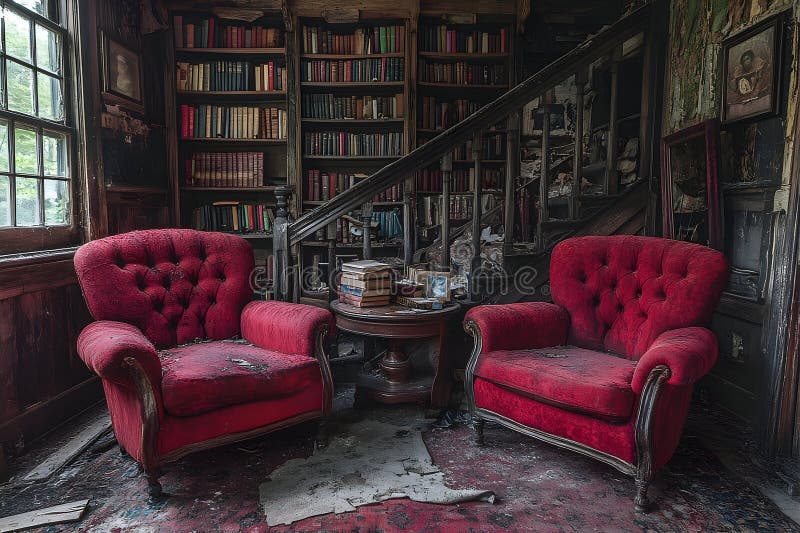 Abandoned Library Reading Room Stock Illustration - Illustration of ...