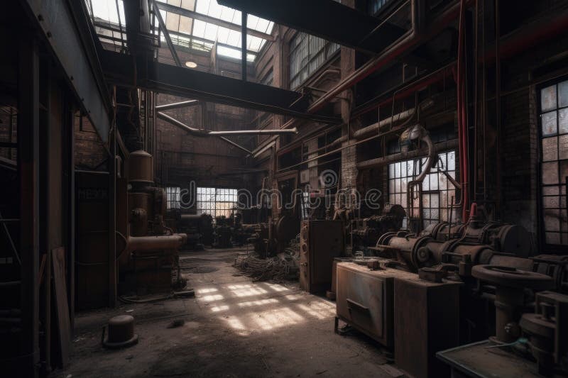 A Forgotten Factory, with Rusted Machinery and Broken Windows Stock ...