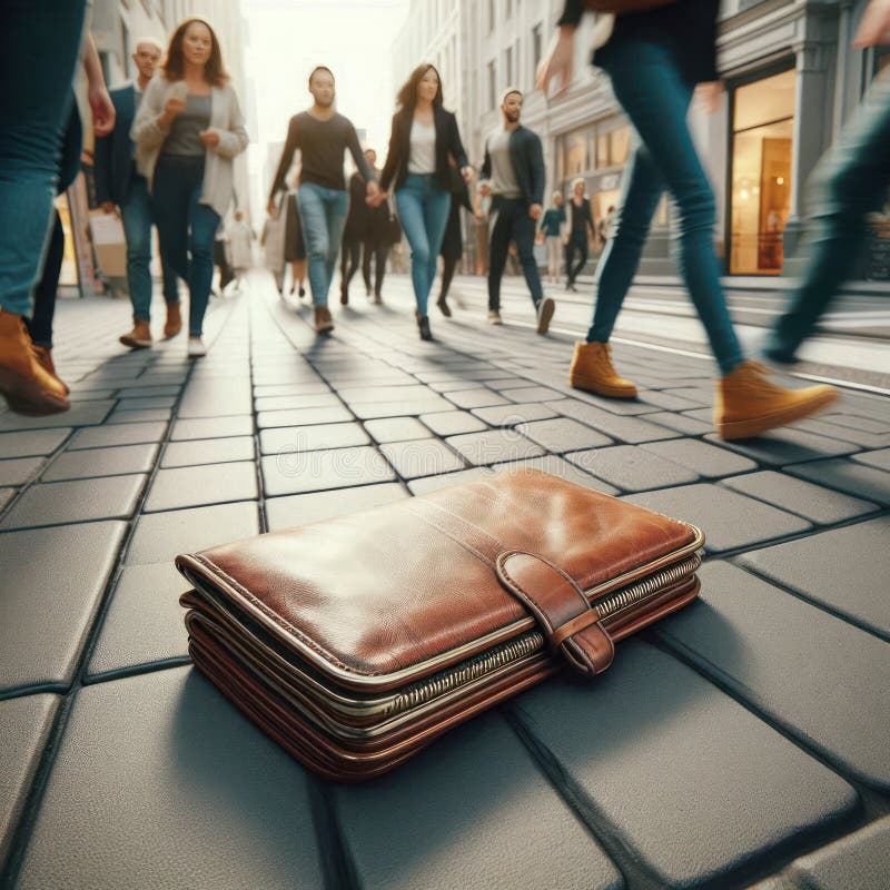 A Forgotten Leather Wallet on a City Street. Stock Photo - Image of ...
