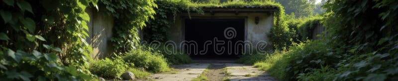 Forgotten and Overgrown Garden Surrounding an Empty Garage, Empty ...