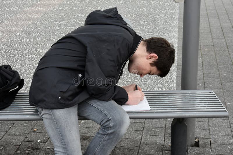 Forgotten school homework stock image. Image of bench - 108654155