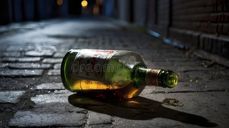 Forgotten Spirits. an Abandoned Alcohol Bottle in a Gritty Alley. Stock ...