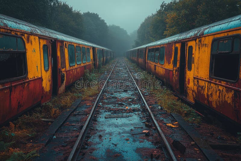 Forgotten Tracks of Decay Amidst Dilapidated Ca Stock Illustration ...