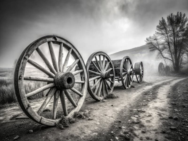 Forgotten Trails a Timeless Image of Rustic HorseDrawn Wagon Wheels on ...