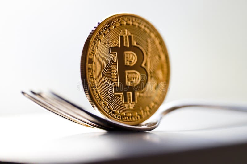 Fork Bitcoin Coins stock photo. Image of hash, gold - 103507194