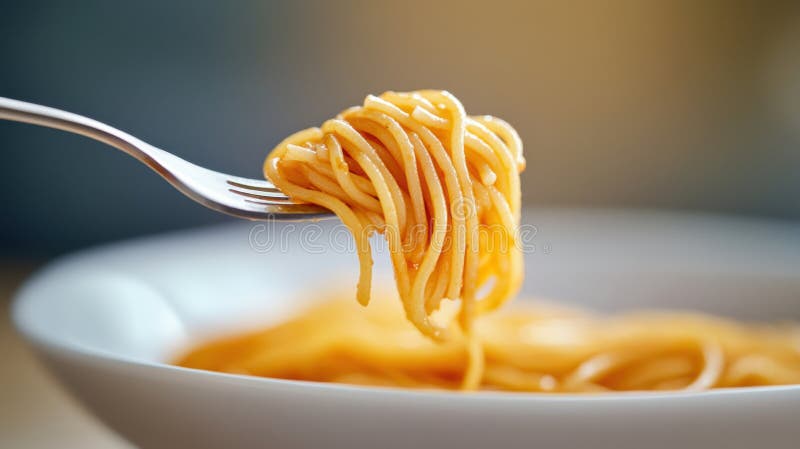 A Fork Full of Spaghetti with a Spoonful in the Bowl, AI Stock Image ...