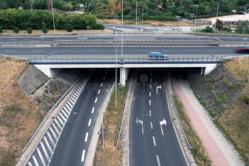 Fork in the Highway, Passing the Bridge on the Highway Stock Photo ...
