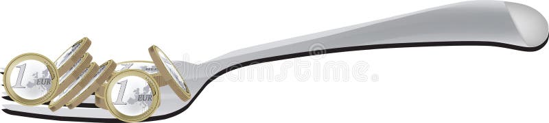 Fork Holding Stack of One Euro Coins on White Background Stock Vector ...