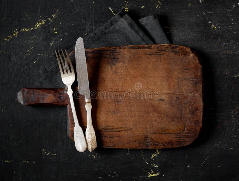 Fork, Knife and Cutting Board Stock Photo - Image of object, rustic ...