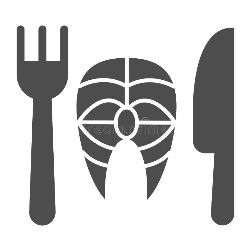 Fork with Knife and Fish Solid Icon, Diet Concept, Healthy Dish Sign on ...