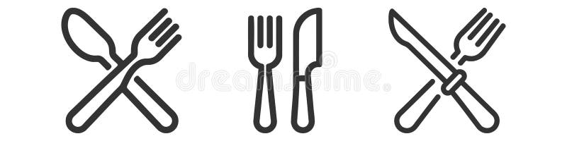 Fork and Knife. Linear Icon Set, Pack, Collection Stock Vector - Illustration of silhouette ...