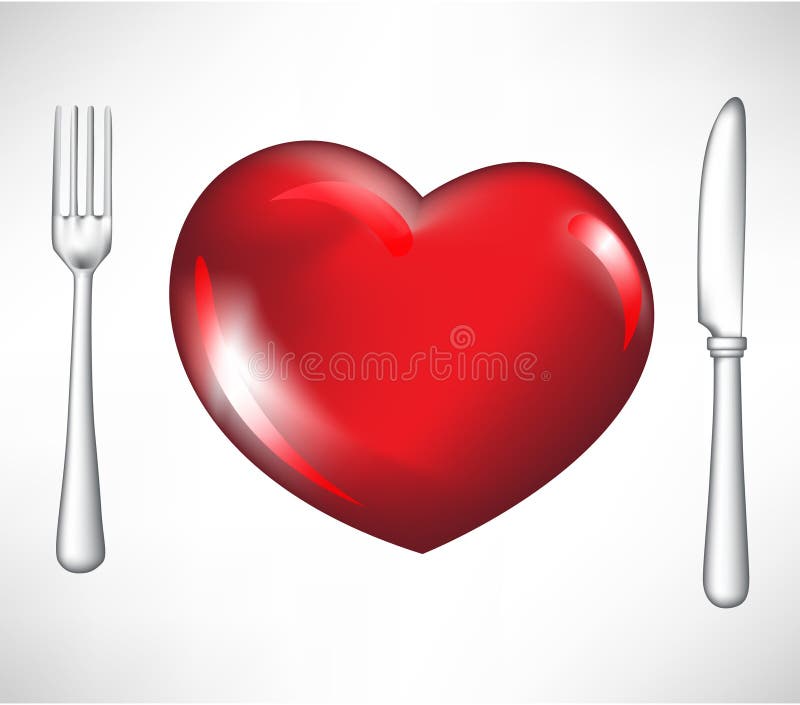 Fork and Knife with Red Heart Stock Vector - Illustration of dining ...