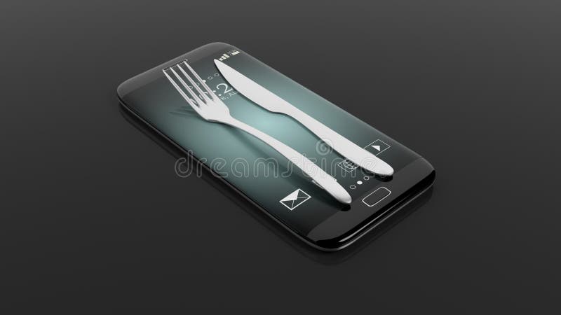 Fork and Knife Set on Smartphone Screen Stock Illustration ...