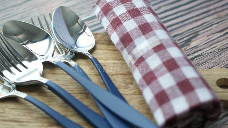 Fork Knife and Spoon on a Table Cloth Stock Video - Video of plate ...
