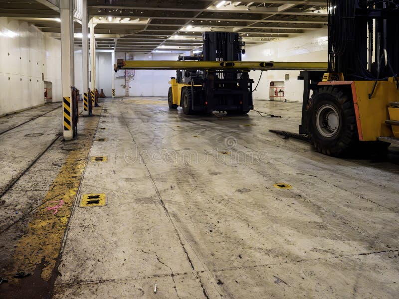Fork Lift Inside a Deck of a Roro Ship Stock Image - Image of equipment ...
