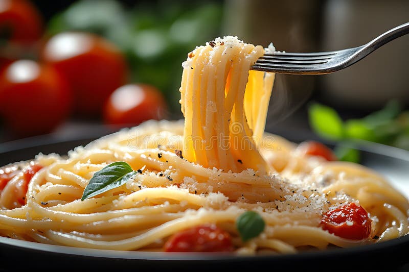 A Fork Lifting a Perfect Twirl of Spaghetti with Rich Tomato Sauce ...