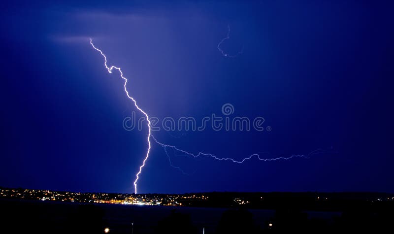 Fork Lightning Above the Harbour in Torquay , Devon Stock Image - Image ...