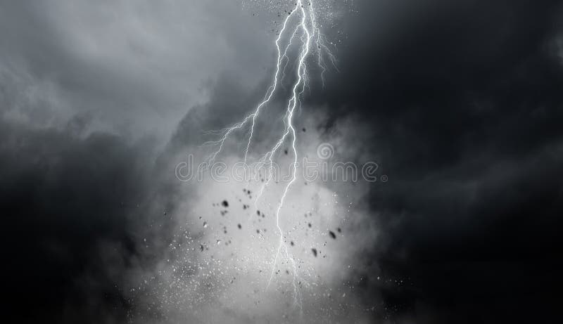 Lightning in Gray Sky. Mixed Media Stock Photo - Image of heavy ...