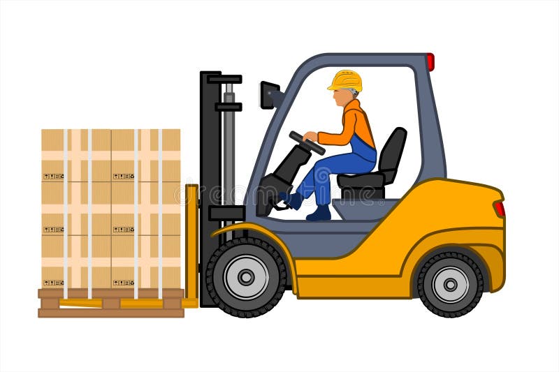 Man Driving a Forklift. Industrial Forklift Truck with Boxes Stock ...