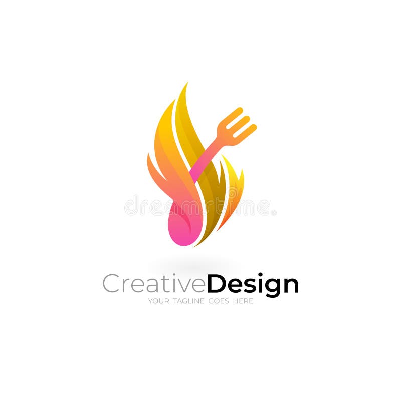Fork Logo and Fire Design Combination, Restaurant Icons Stock Vector ...