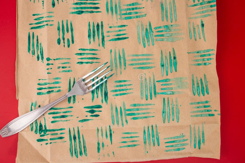 Fork in Paint, Decorative Stamps, Sheets of Paper. DIY Crafting Project ...