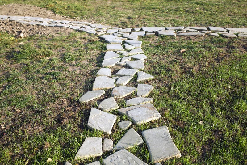 Fork on Path in a Park, Paved with Flat Gray Stones Stock Photo - Image ...