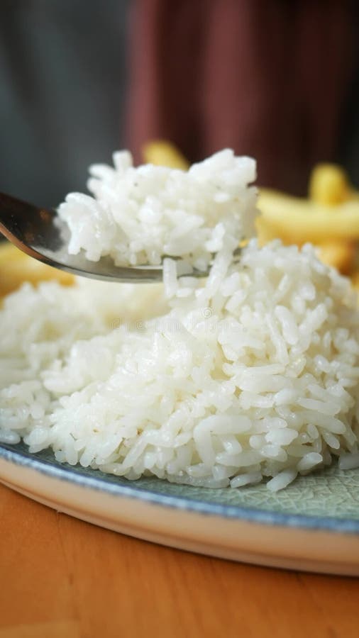 Fork Pick Cooked White Rice Stock Video - Video of dish, dinner: 316599675