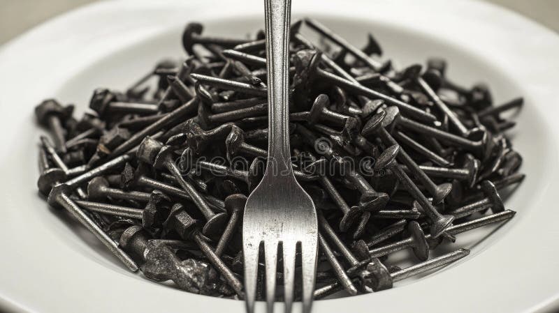 Fork Piercing Pile of Nails in Artistic Style Stock Image - Image of ...