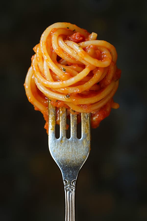 A Fork with Spaghetti on Top of it Stock Photo - Image of thick ...