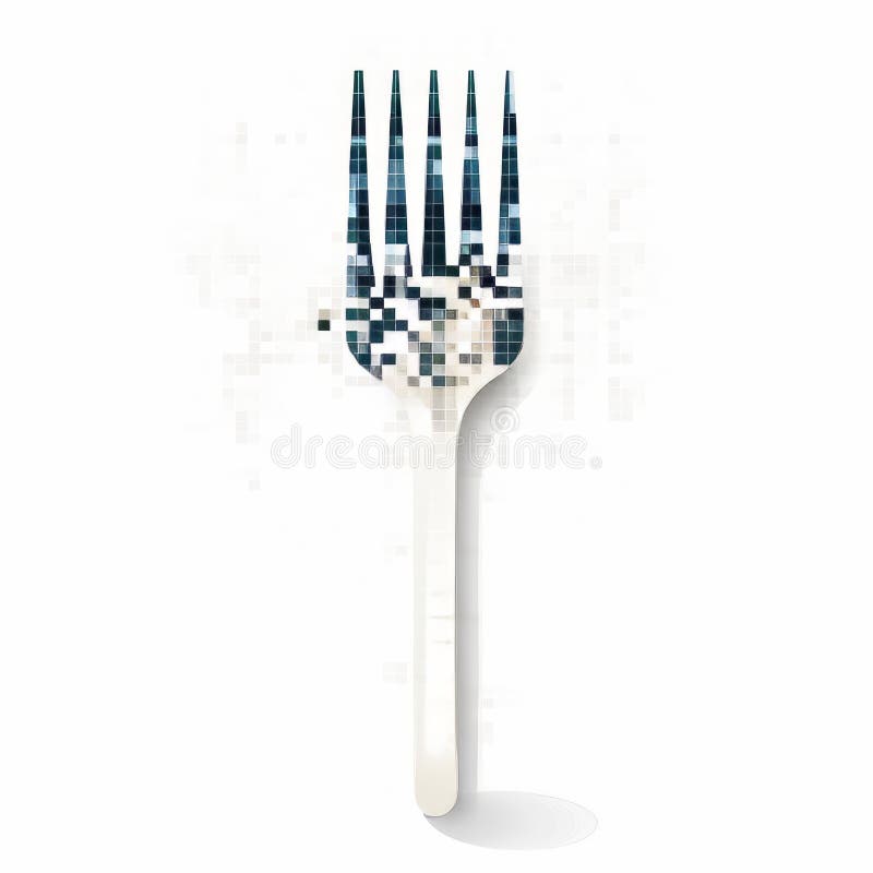 Whimsical Pixel Fork Icon with Dark White and Teal Design Stock Illustration - Illustration of ...