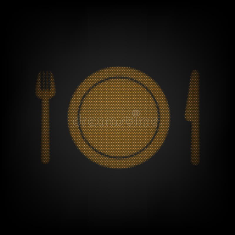 Fork, Plate and Knife. Icon As Grid of Small Orange Light Bulb in ...