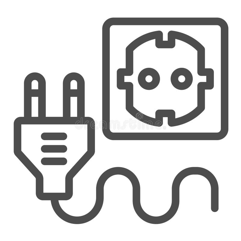 Fork Plug with Cord and Socket Line Icon, Electrician Service Concept ...